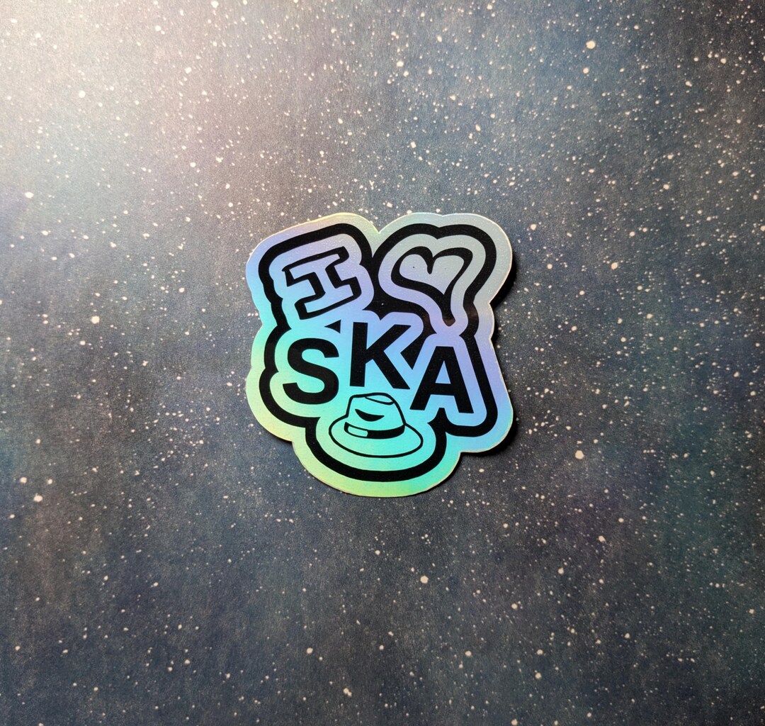 Holographic Waterproof Vinyl Sticker I Love Ska Car Decal Water Bottle ...