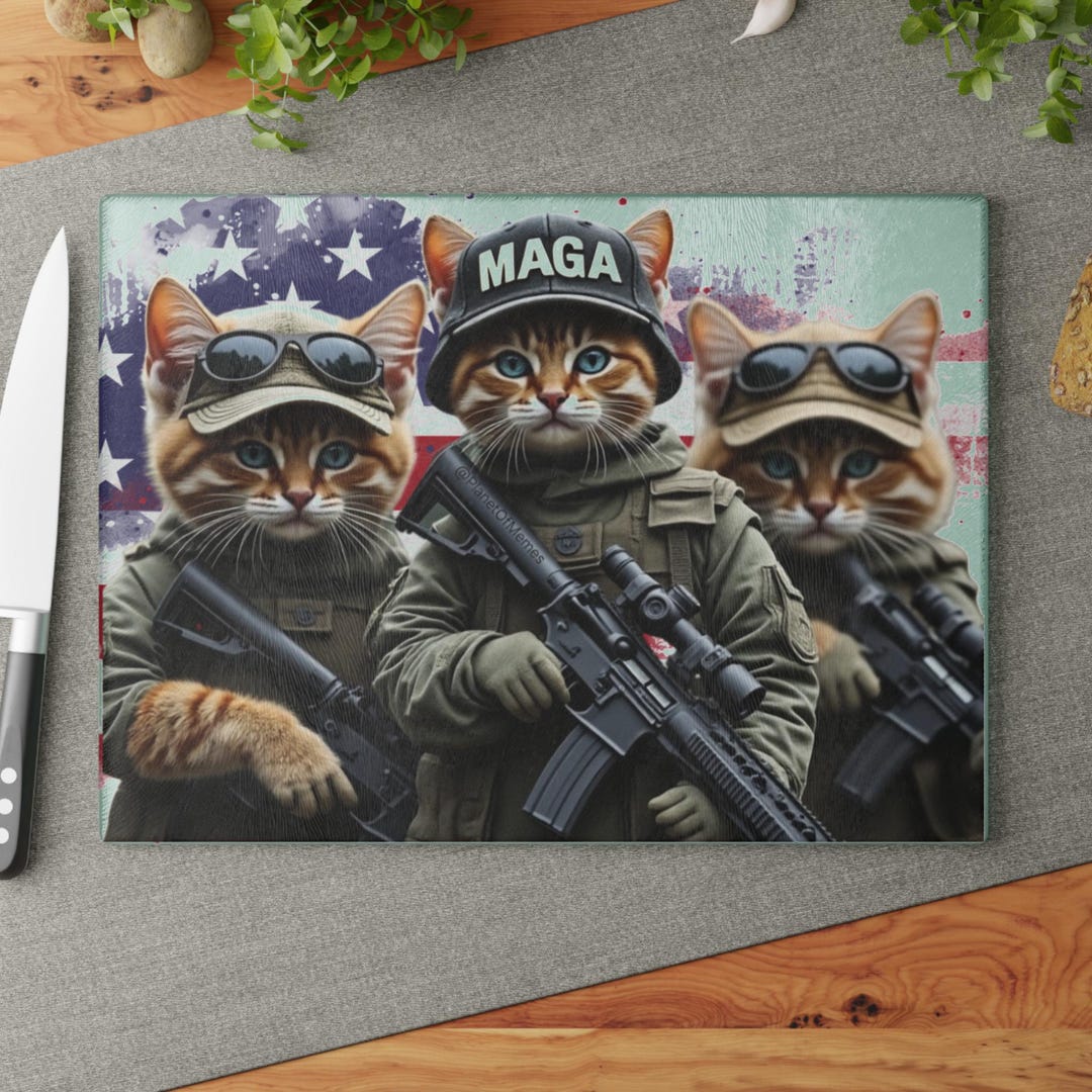 Glass Cutting Board, MAGA Cat, Military, USA, Patriotic, Kitchen Decor ...