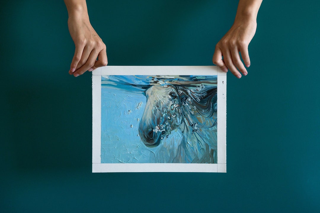 UNDER WATER II Original Oil Painting Horse Art Sea Wave - Etsy