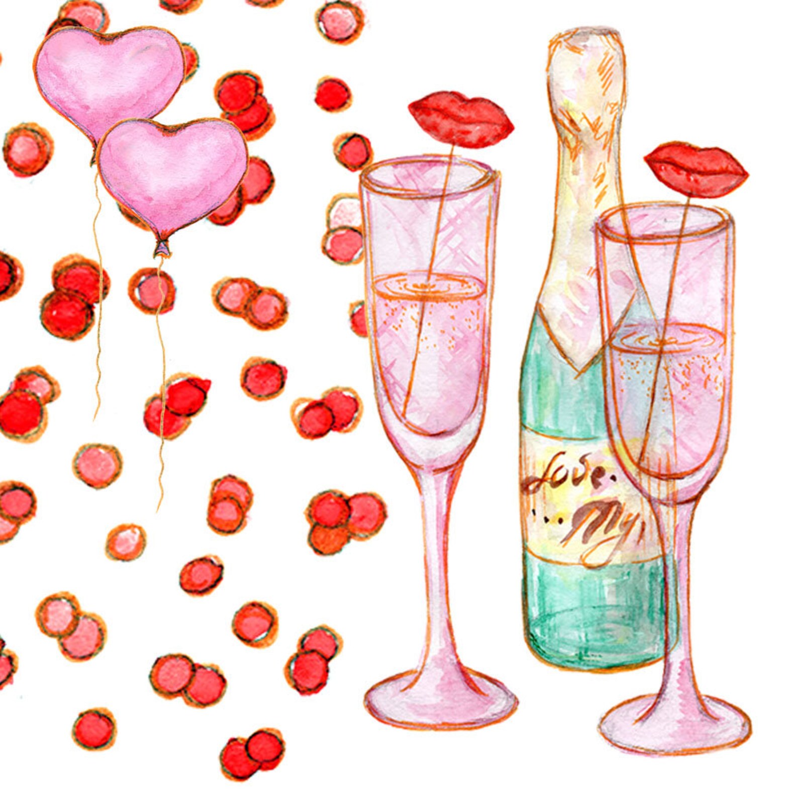 Love Clipart I Love You Clipart Wedding Clipart Pink Watercolor Hearts Clipart Wedding ...