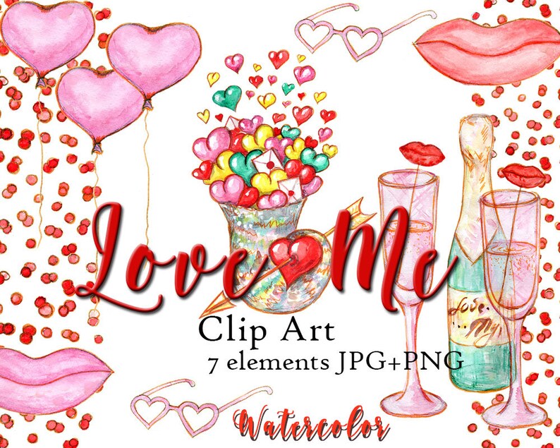 Love Clipart I Love You Clipart Wedding Clipart Pink Watercolor Hearts ...