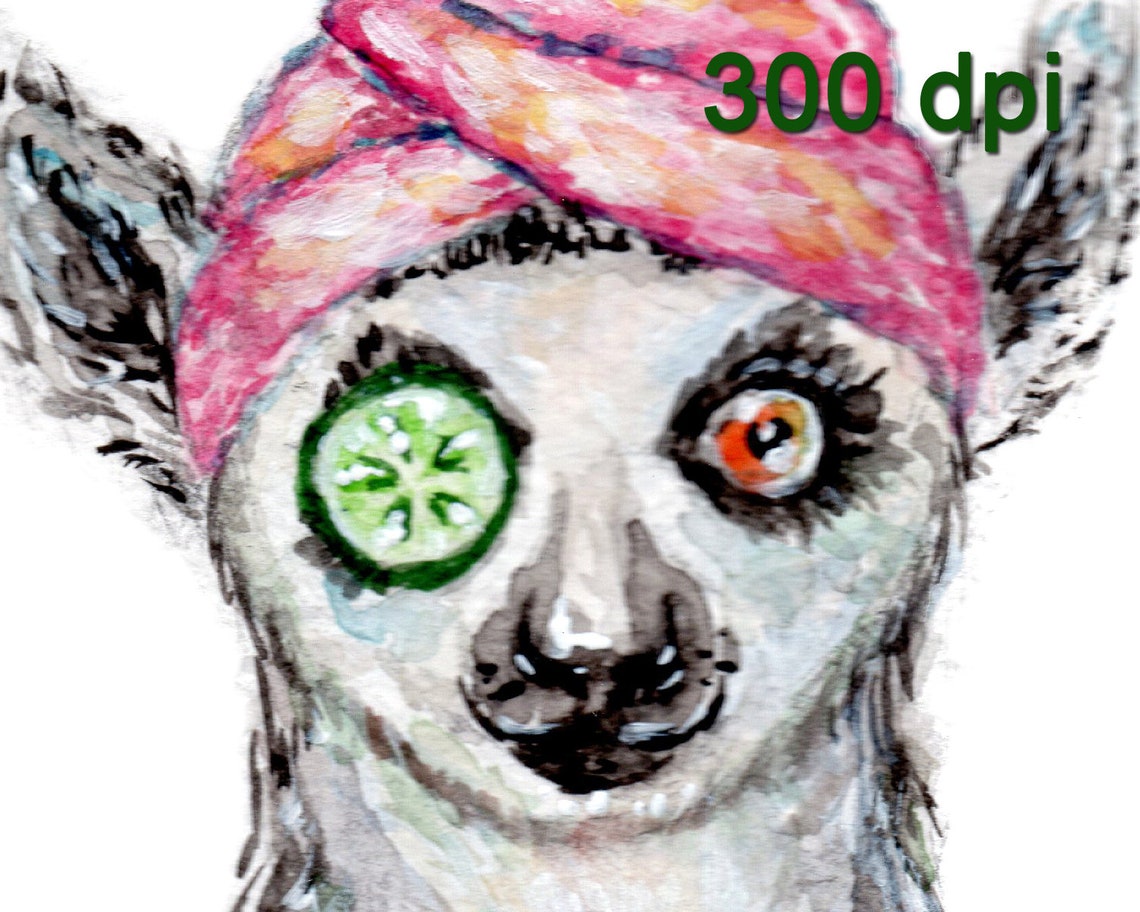 Lemur Illustration Animal Wall Art Spa Salon Decor Funny Lemur Poster ...