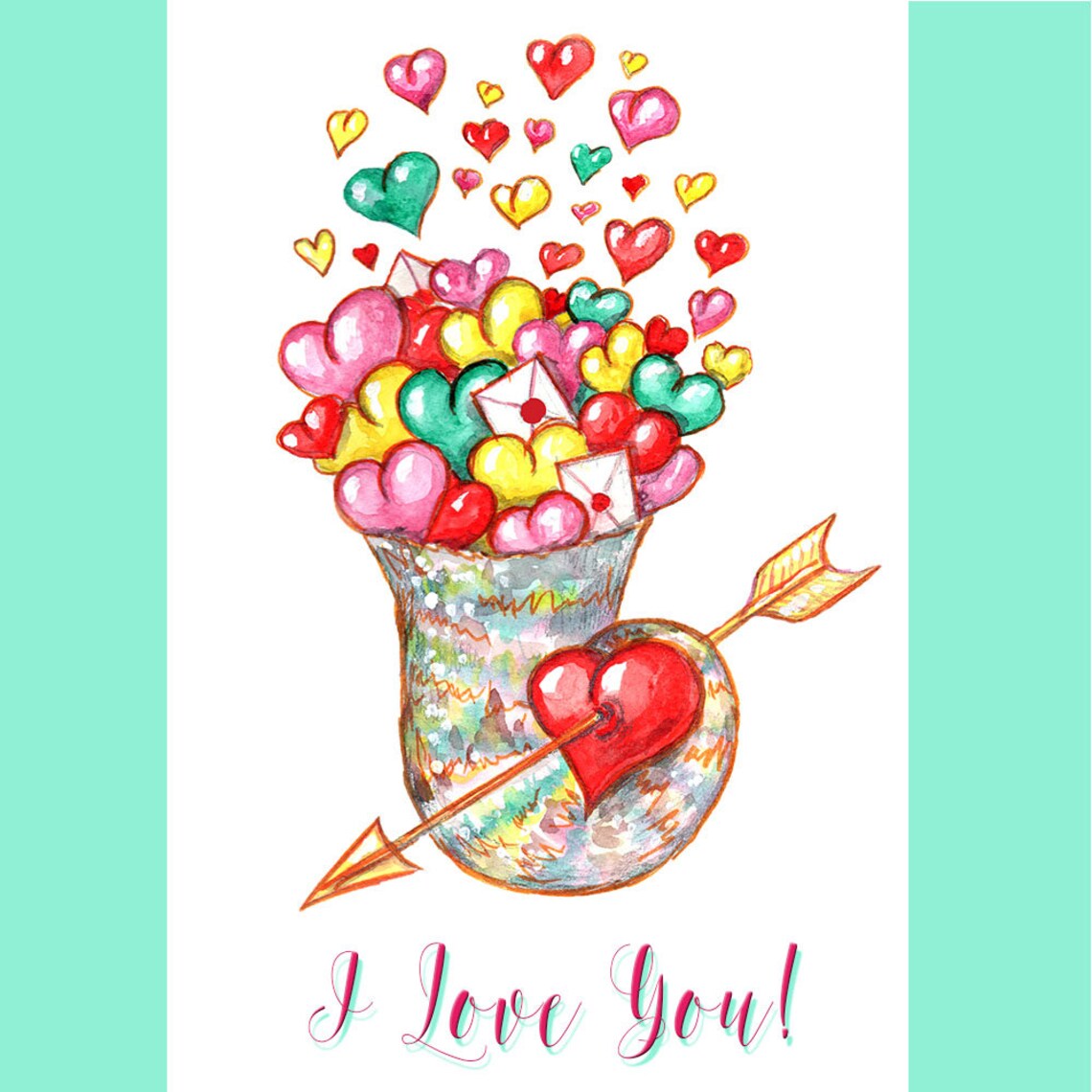 Love Clipart I Love You Clipart Wedding Clipart Pink Watercolor Hearts Clipart Wedding ...