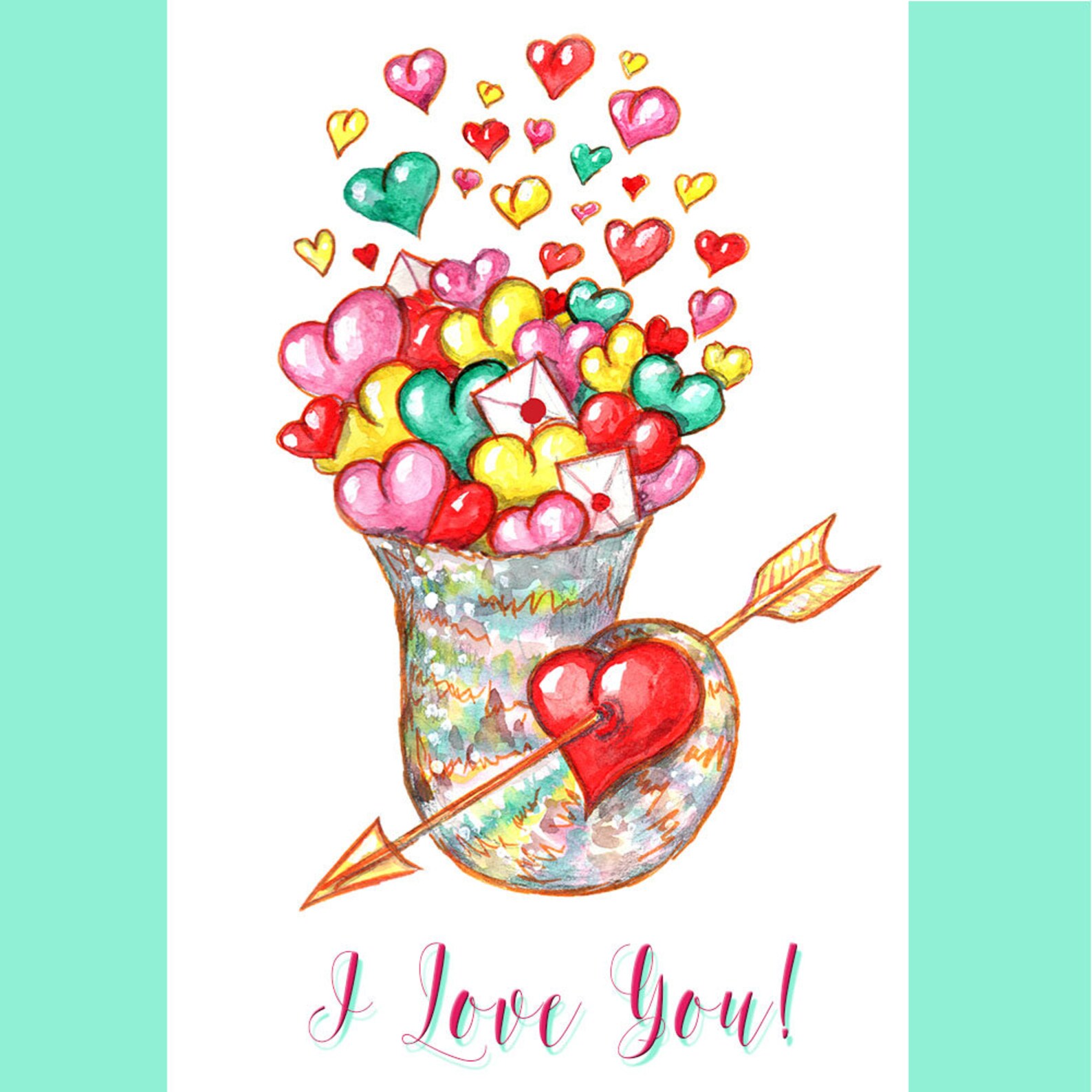 Love Clipart I Love You Clipart Wedding Clipart Pink Watercolor Hearts Clipart Wedding ...