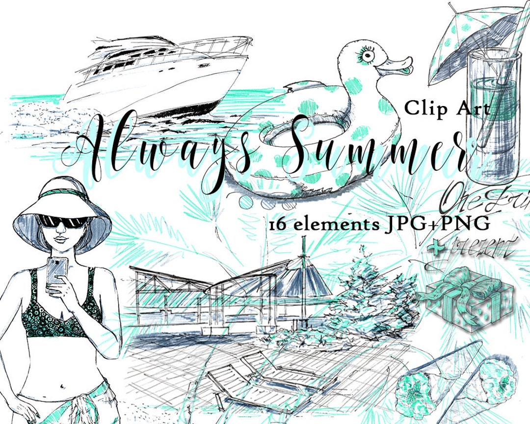 Summer Digital Clipart/ /summer Beach Clipart/sea Print/hand Painted ...