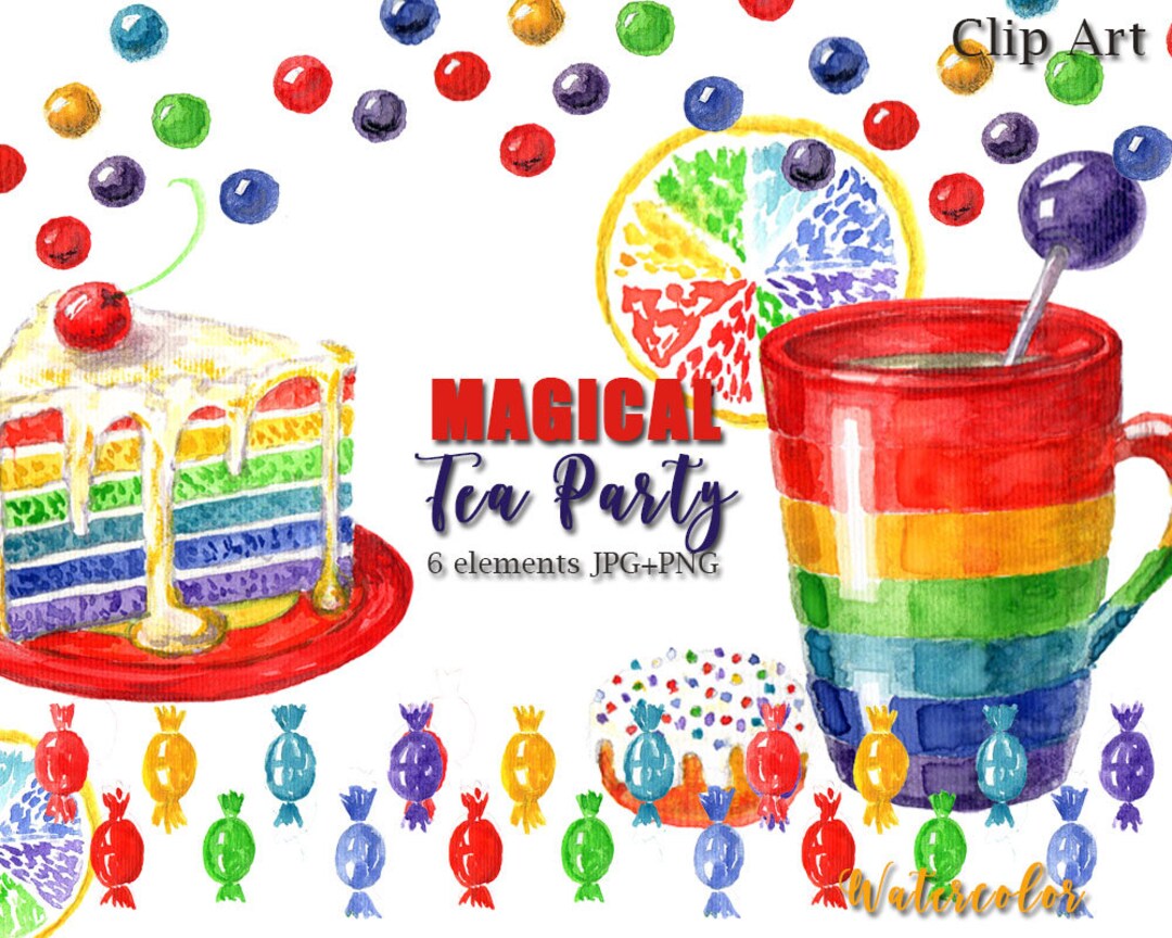 Tea Party Graphics for Tea Time/ Mag, Cake and Candy Clip Art/ Colorful ...