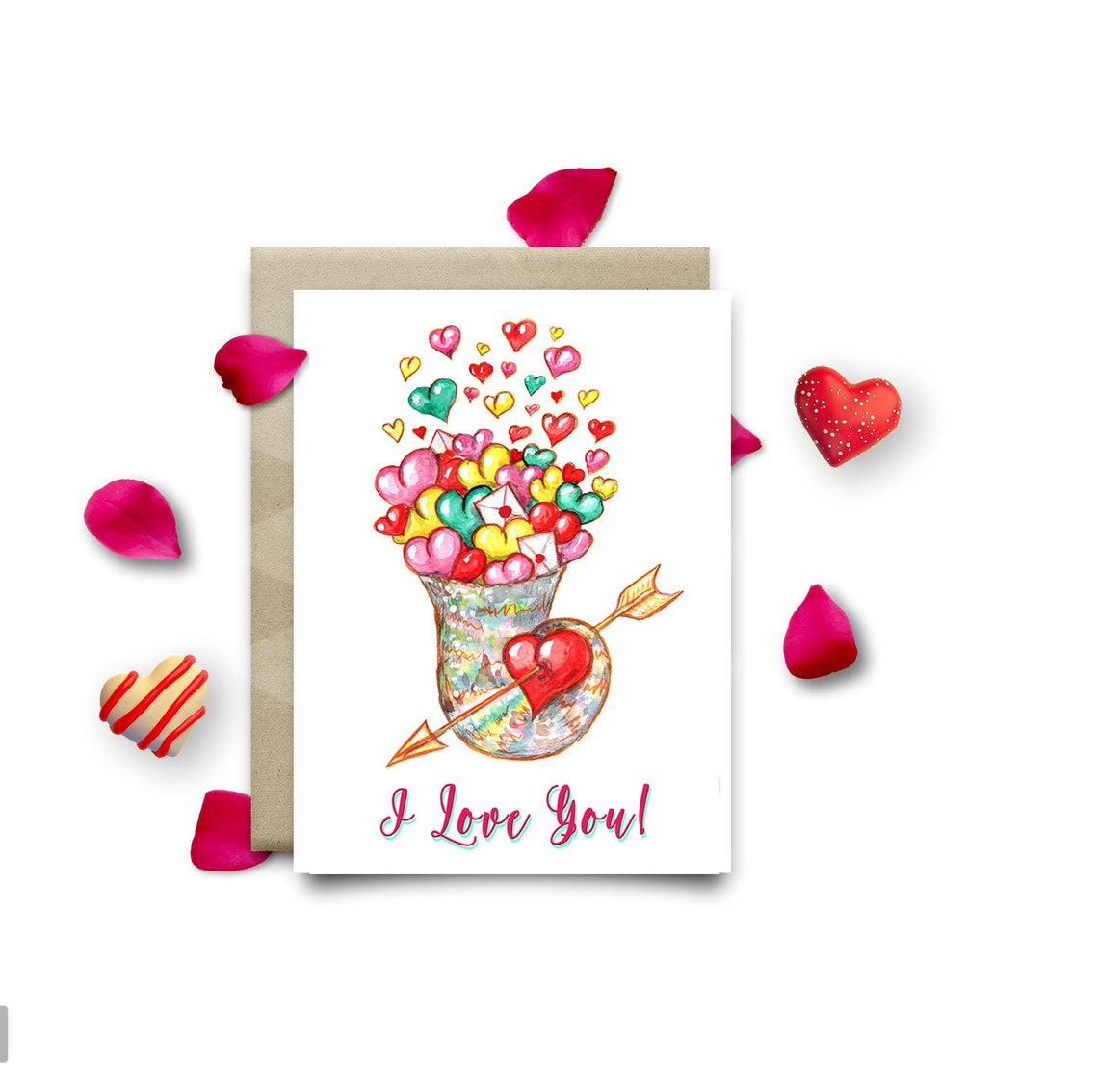 Love Clipart I Love You Clipart Wedding Clipart Pink Watercolor Hearts ...
