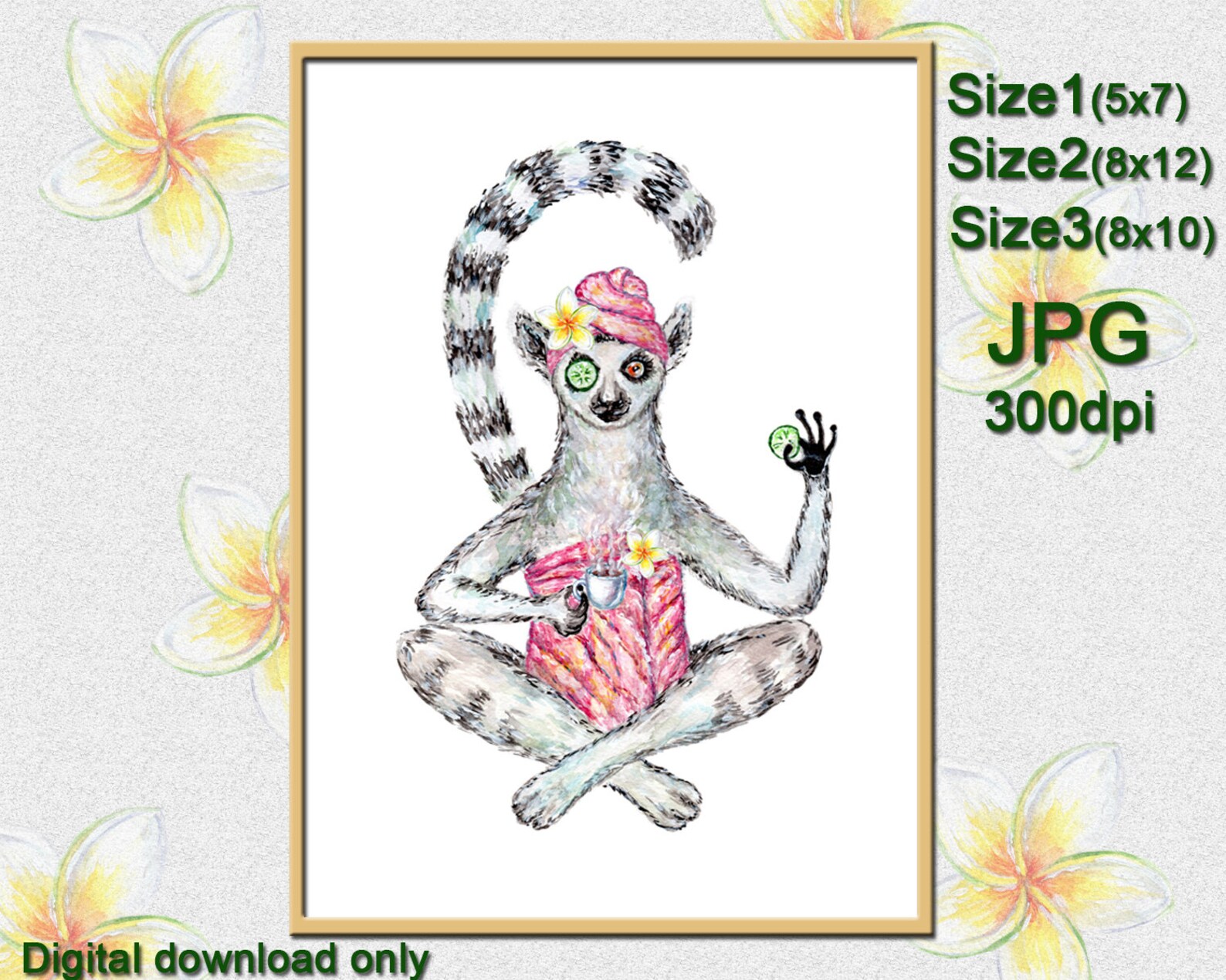 Lemur Illustration Animal Wall Art Spa Salon Decor Funny Lemur Poster ...