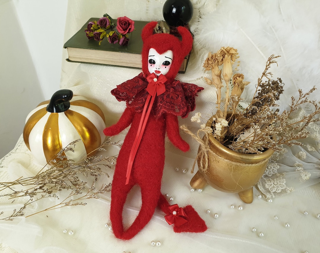Needle Felting Little Red Devil Doll Gothic Vintage Style Halloween ...
