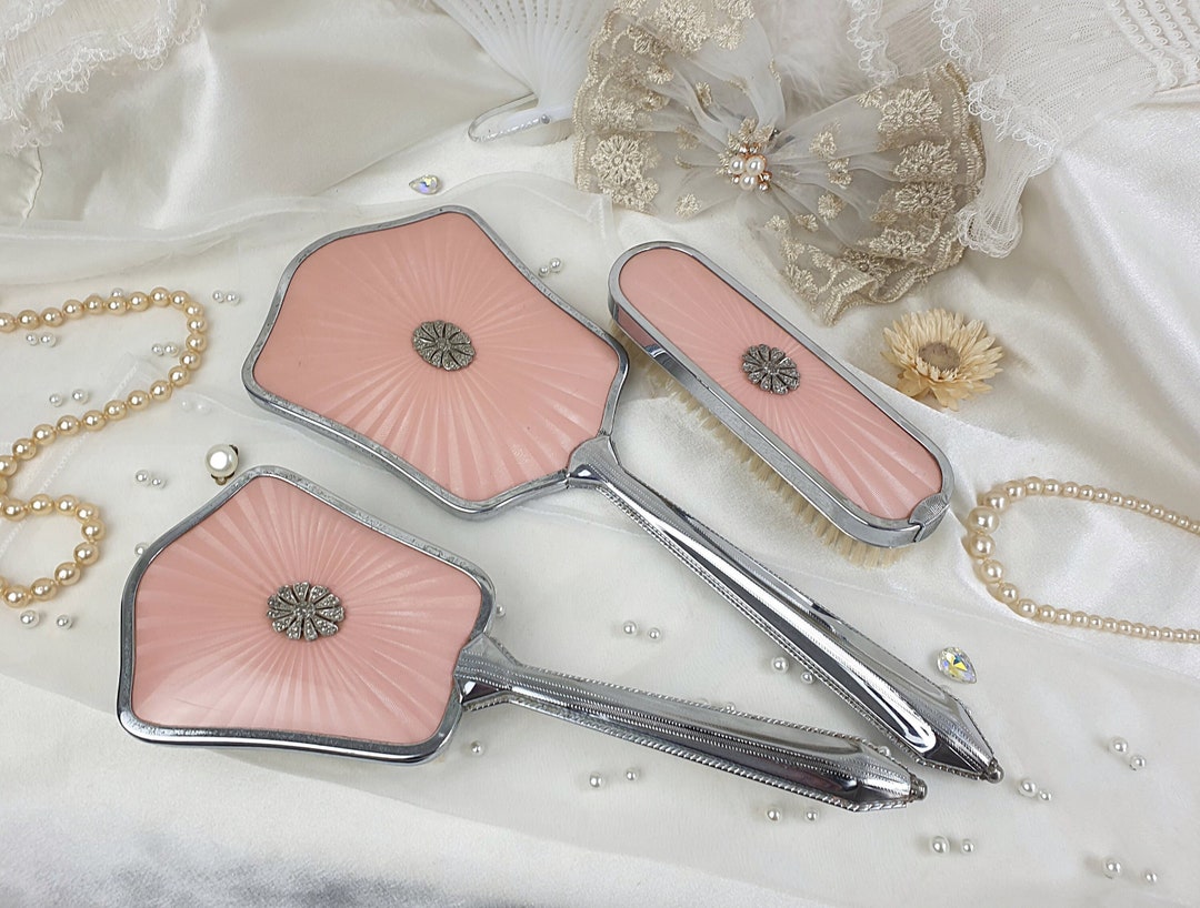 Gorgeous Vintage Pink Faux Enamel Guillache Vanity Set Vintage - Etsy