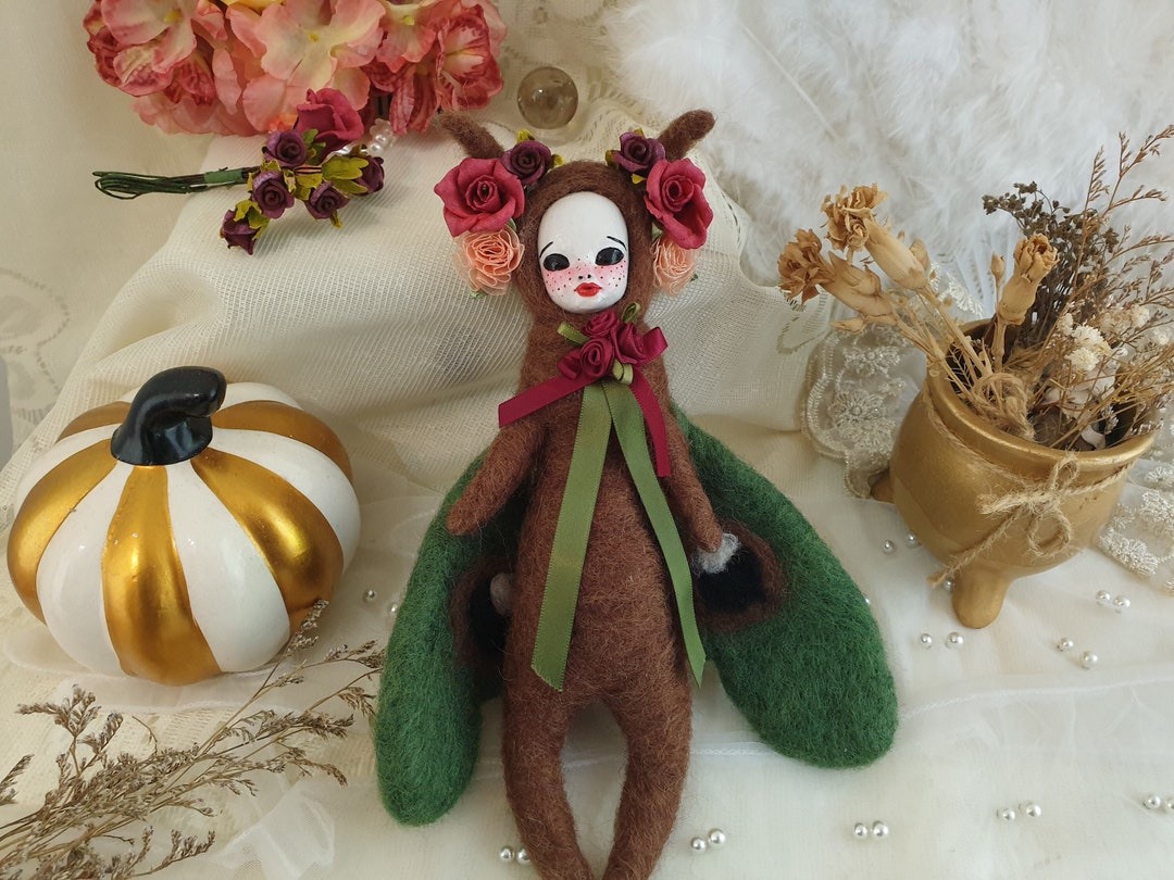 Needle Felted Moth Fairy Art Doll Pixie Fae Creature Fantasy Art Doll ...