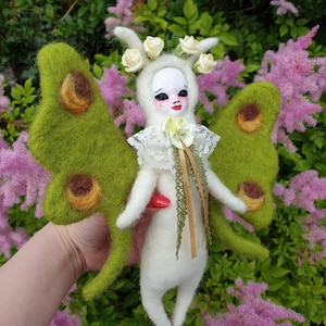 Needle Felt Luna Moth Fairy Art Doll Sculpture Whimsical Cottagecore ...