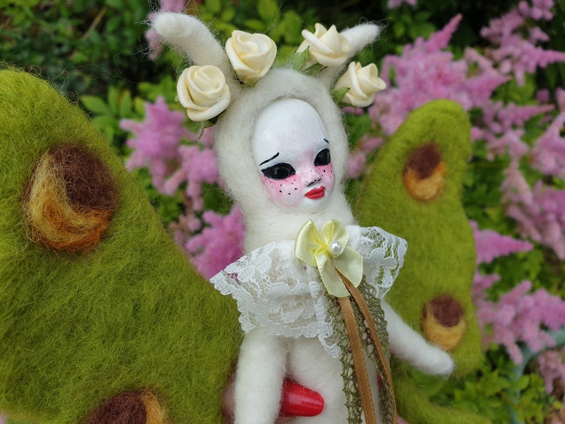 Needle Felt Luna Moth Fairy Art Doll Sculpture Whimsical Cottagecore ...