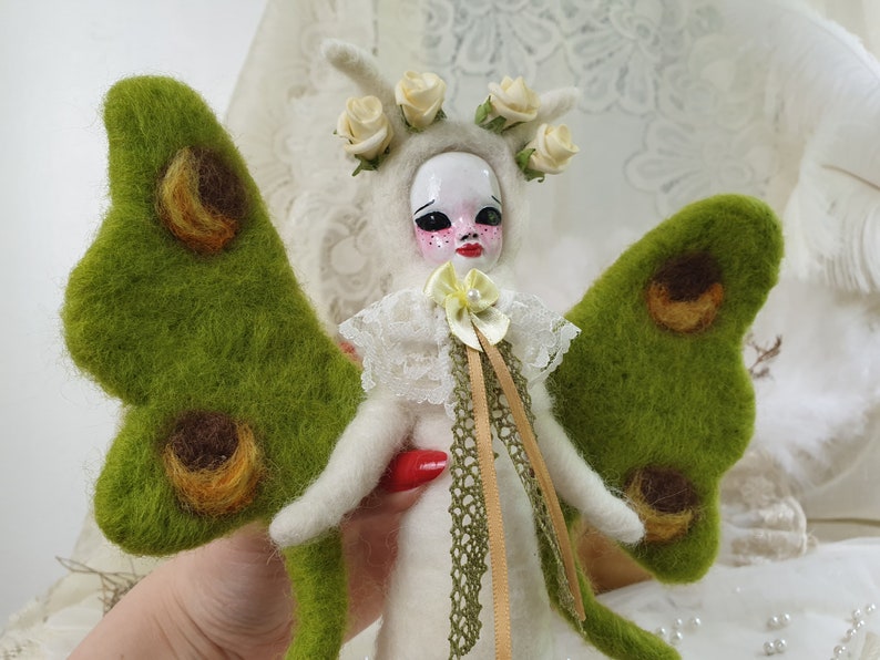 Needle Felt Luna Moth Fairy Art Doll Sculpture Whimsical Cottagecore ...