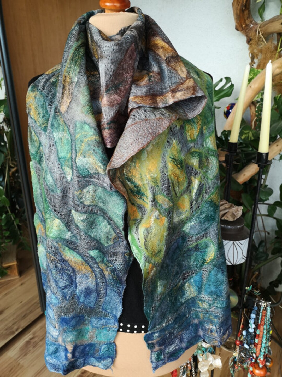 Long Blue-green Felt Scarf - Etsy