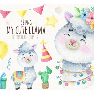Llama Watercolor Clipart, Cute Alpacas PNG - Etsy