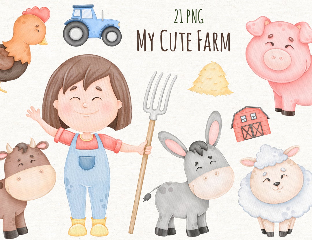 Watercolor Farm Animals Clipart, Farm Png, Watercolor Digital Clipart ...