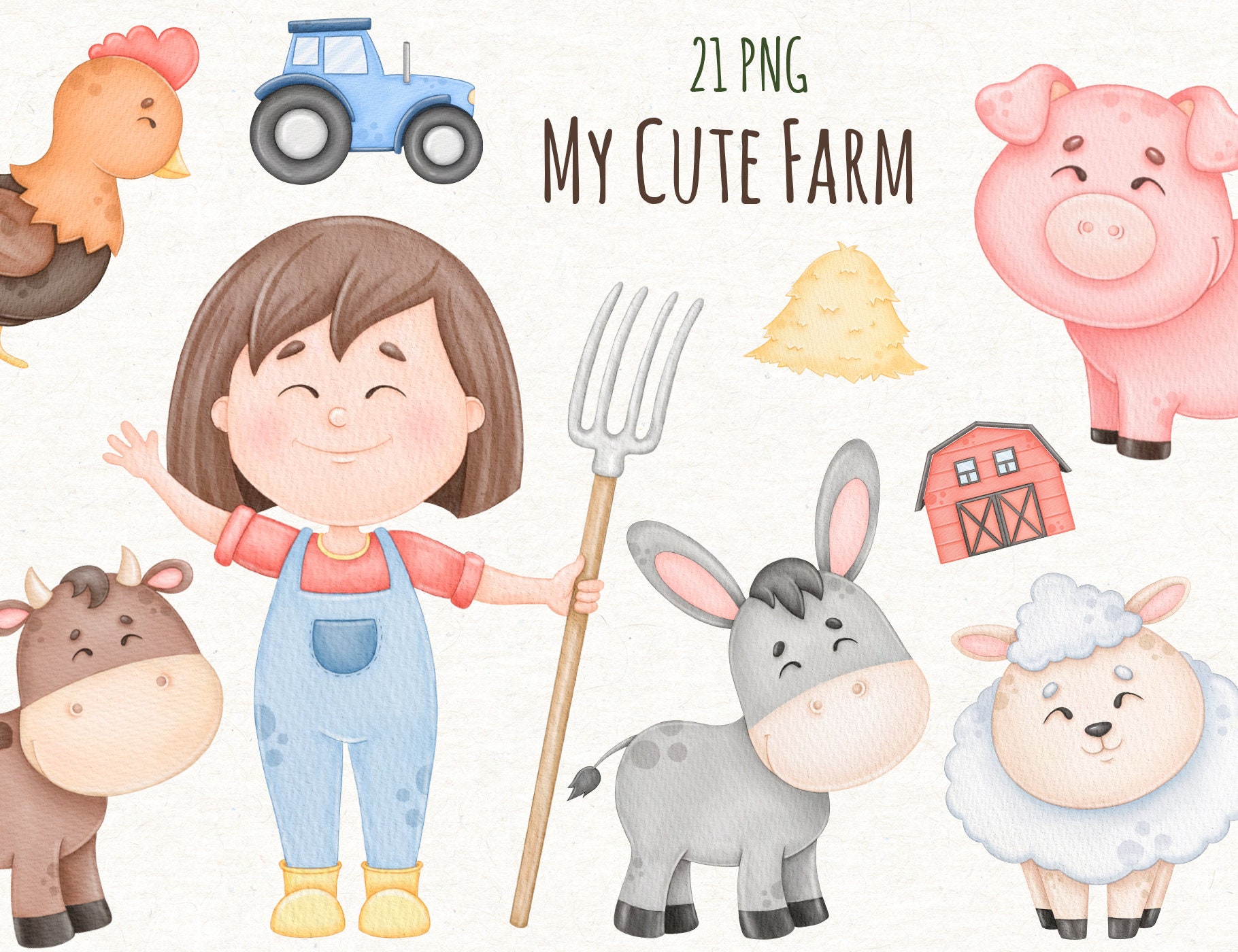Watercolor Farm Animals Clipart Farm Png Watercolor Digital - Etsy Canada