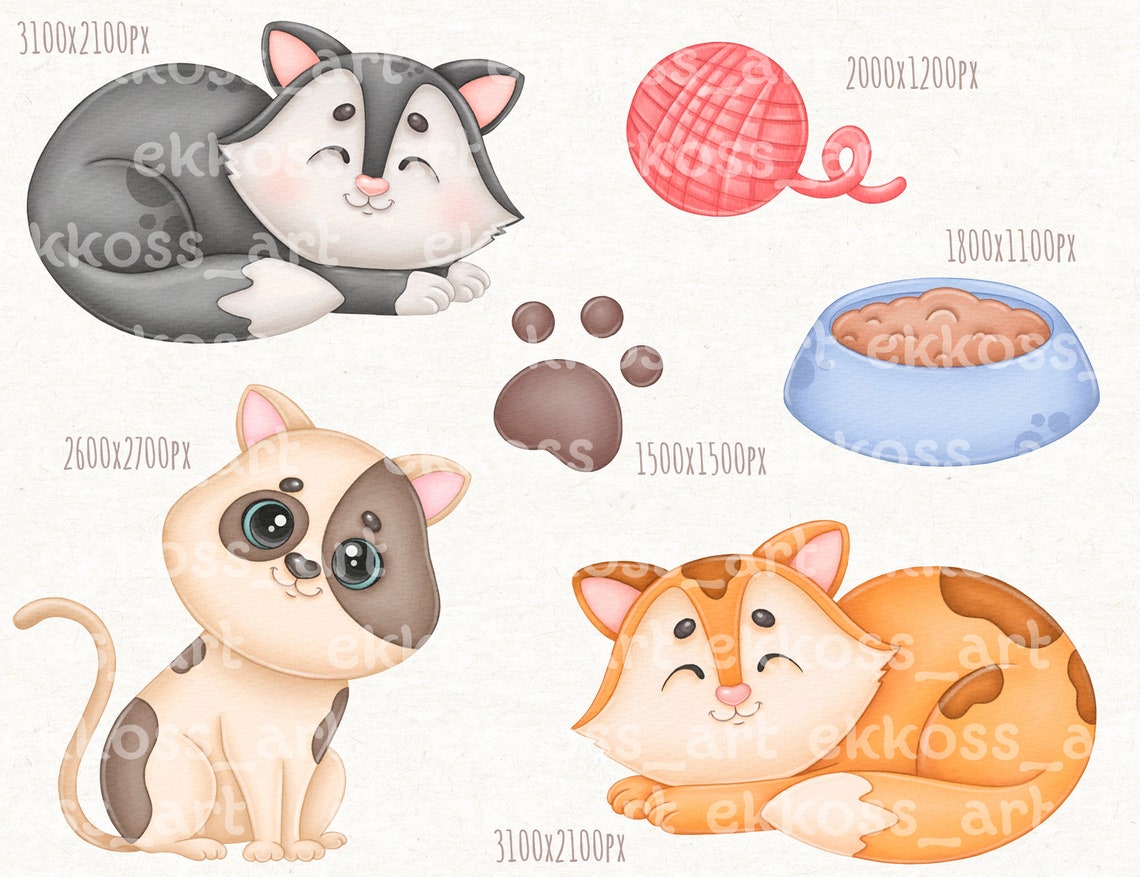Cute Cat Clipart Cat Print PNG Pets Clip Art - Etsy