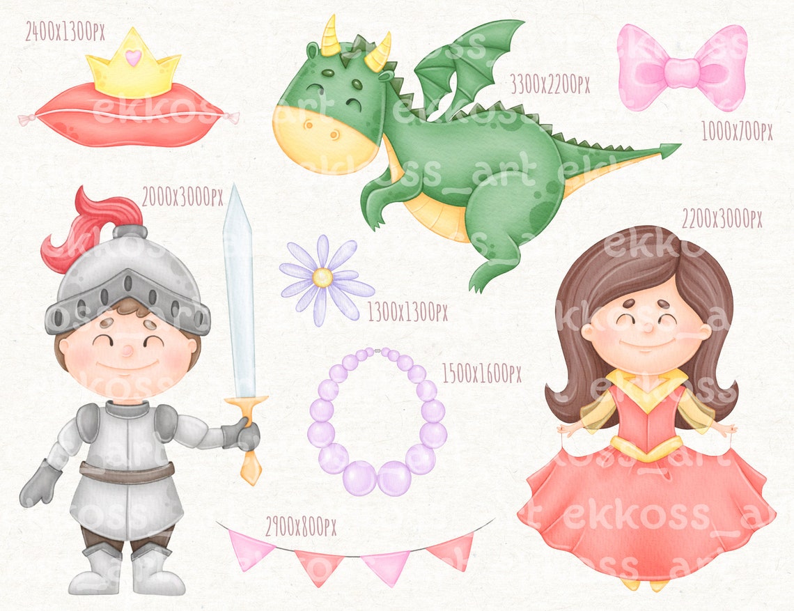 Cute Princess Clipart Birthday Girl Clipart Dragon Knight - Etsy
