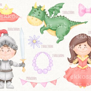 Cute Princess Clipart, Birthday Girl Clipart, Dragon, Knight, PNG - Etsy