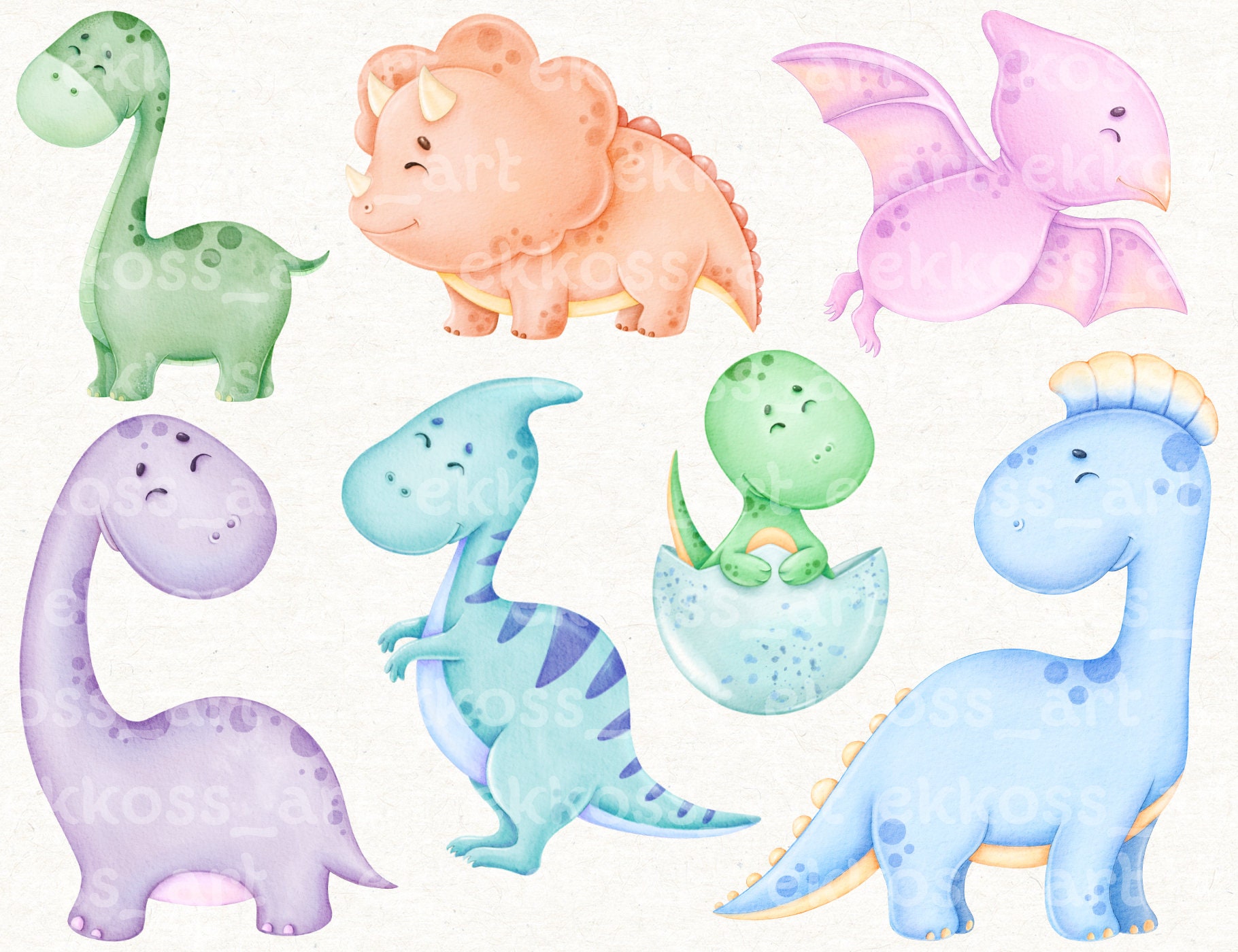 Watercolor Dinosaur Clipart Digital Stickers Instant - Etsy