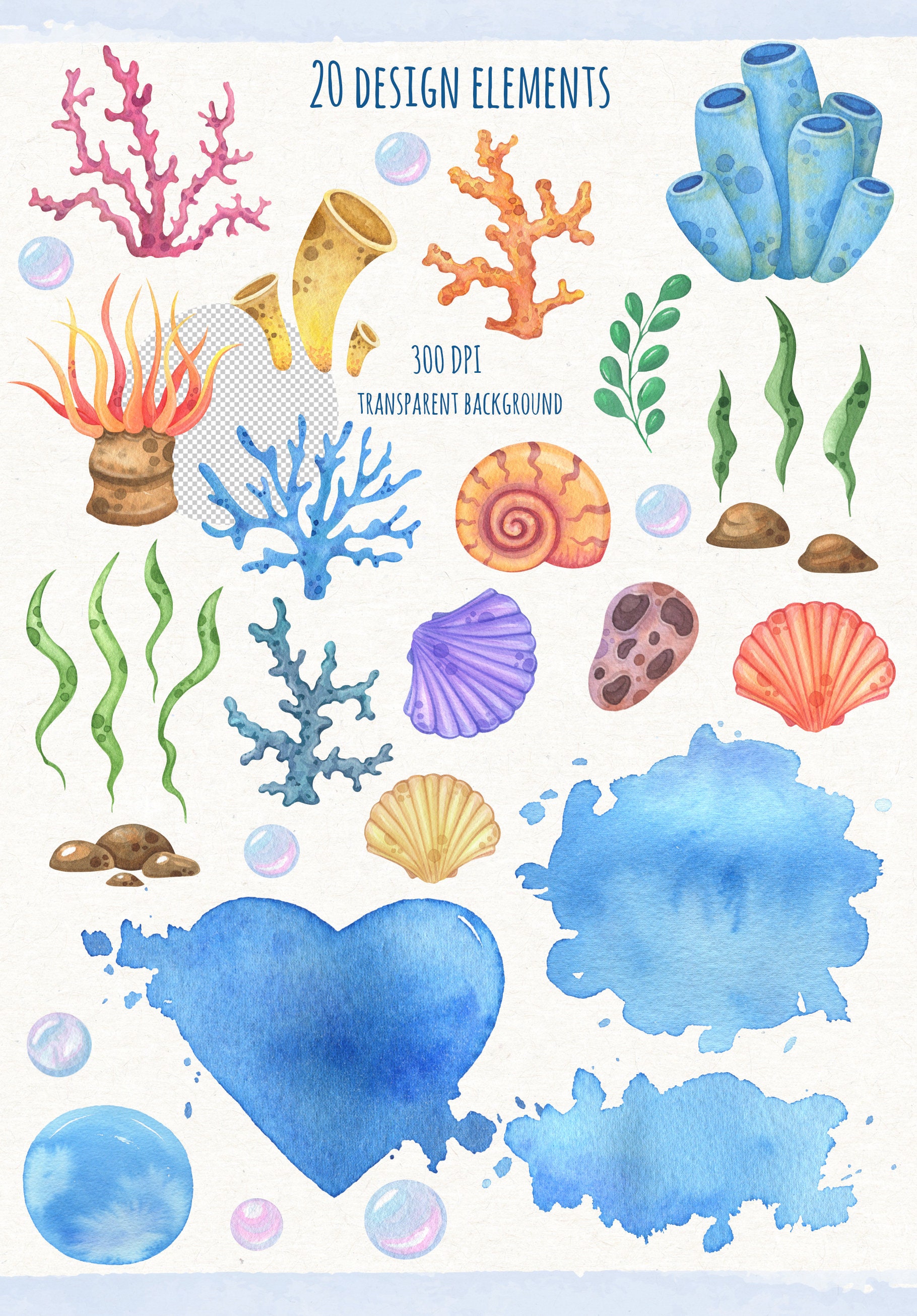 Watercolor Ocean Clipart, Cute Sea Animal Clipart PNG - Etsy