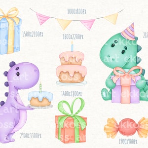 Dinosaur Birthday Watercolor Clipart, Dino Theme Birthday Party PNG - Etsy