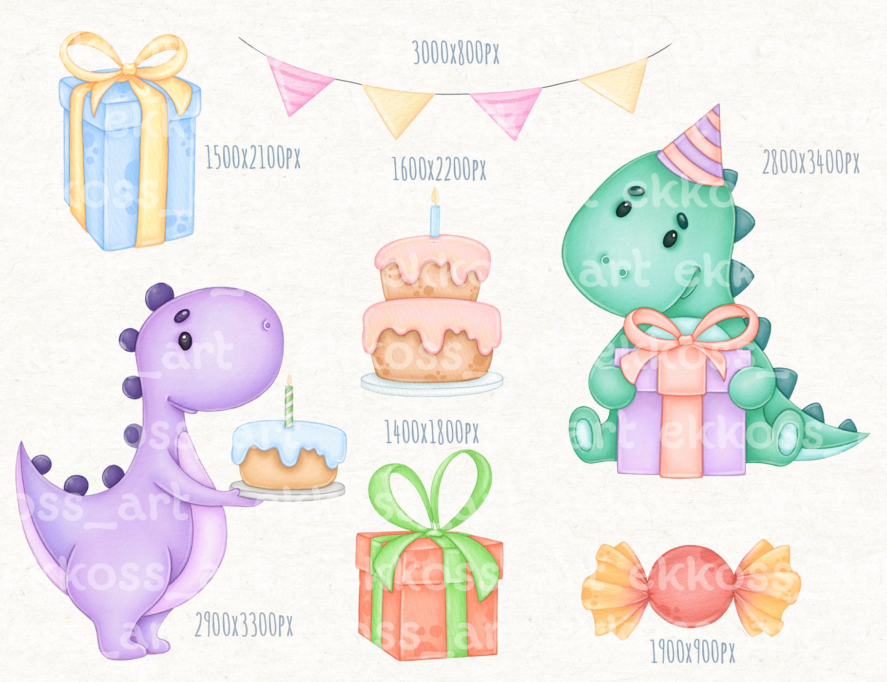 Dinosaur Birthday Watercolor Clipart, Dino Theme Birthday Party PNG - Etsy
