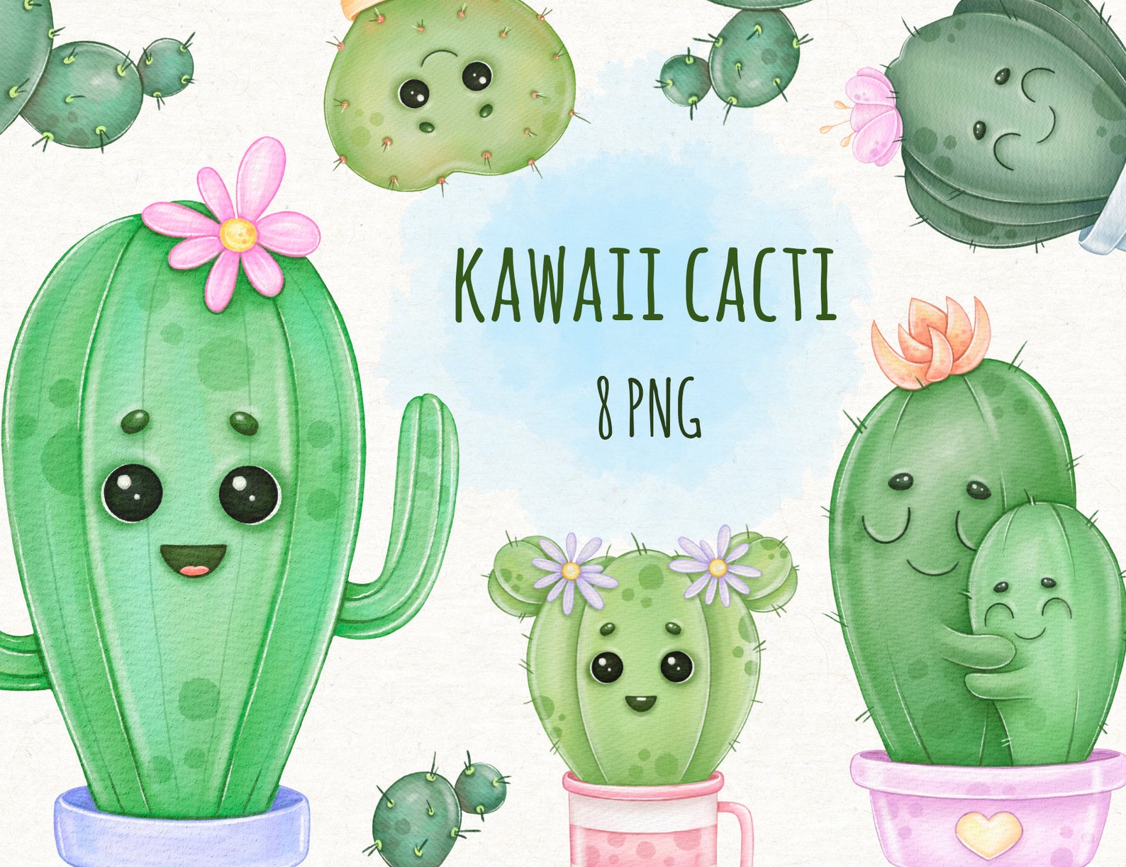 Kawaii Cactus Clipart Digital Kawaii Stickers Printable PNG | Etsy
