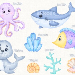 Under the Sea Clipart, Watercolor Sea Animals Png - Etsy