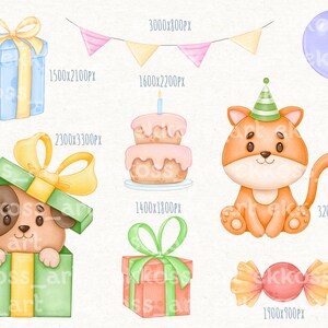 Cute Animal Birthday Watercolor Clipart, First Birthday Png - Etsy
