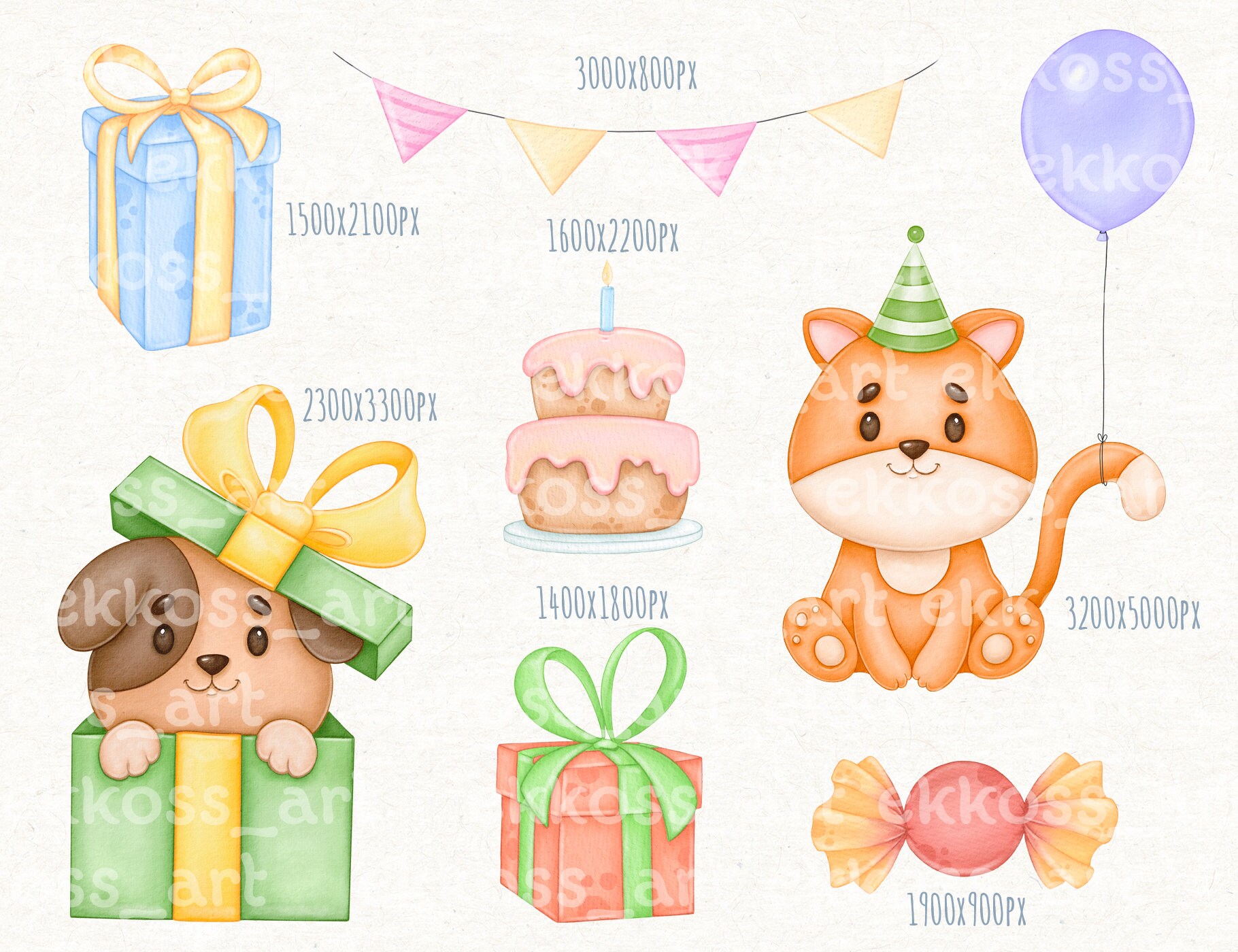 Cute Animal Birthday Watercolor Clipart First Birthday Png - Etsy