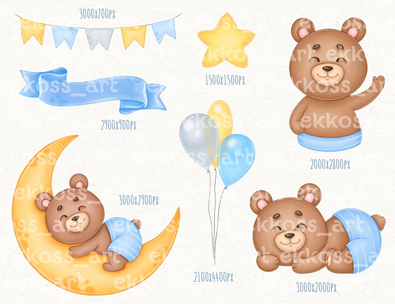 Sleeping Bear Clipart, Baby Shower Boy Png - Etsy