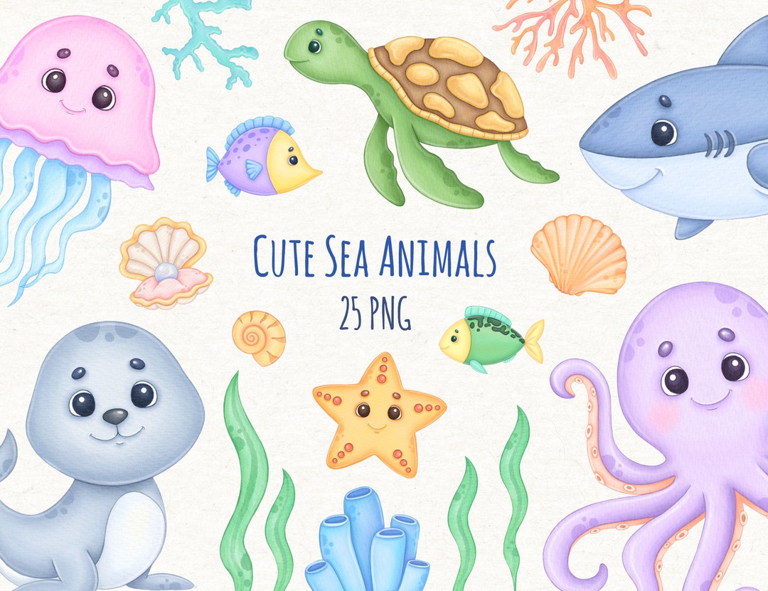 Sea Animals Clipart, Ocean Clipart, Digital Download, Png - Etsy