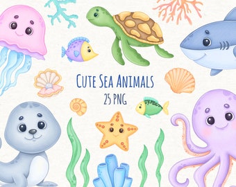 Sea Animals Digital Clipart | Digital Download | Clipart | PNG Files - Etsy