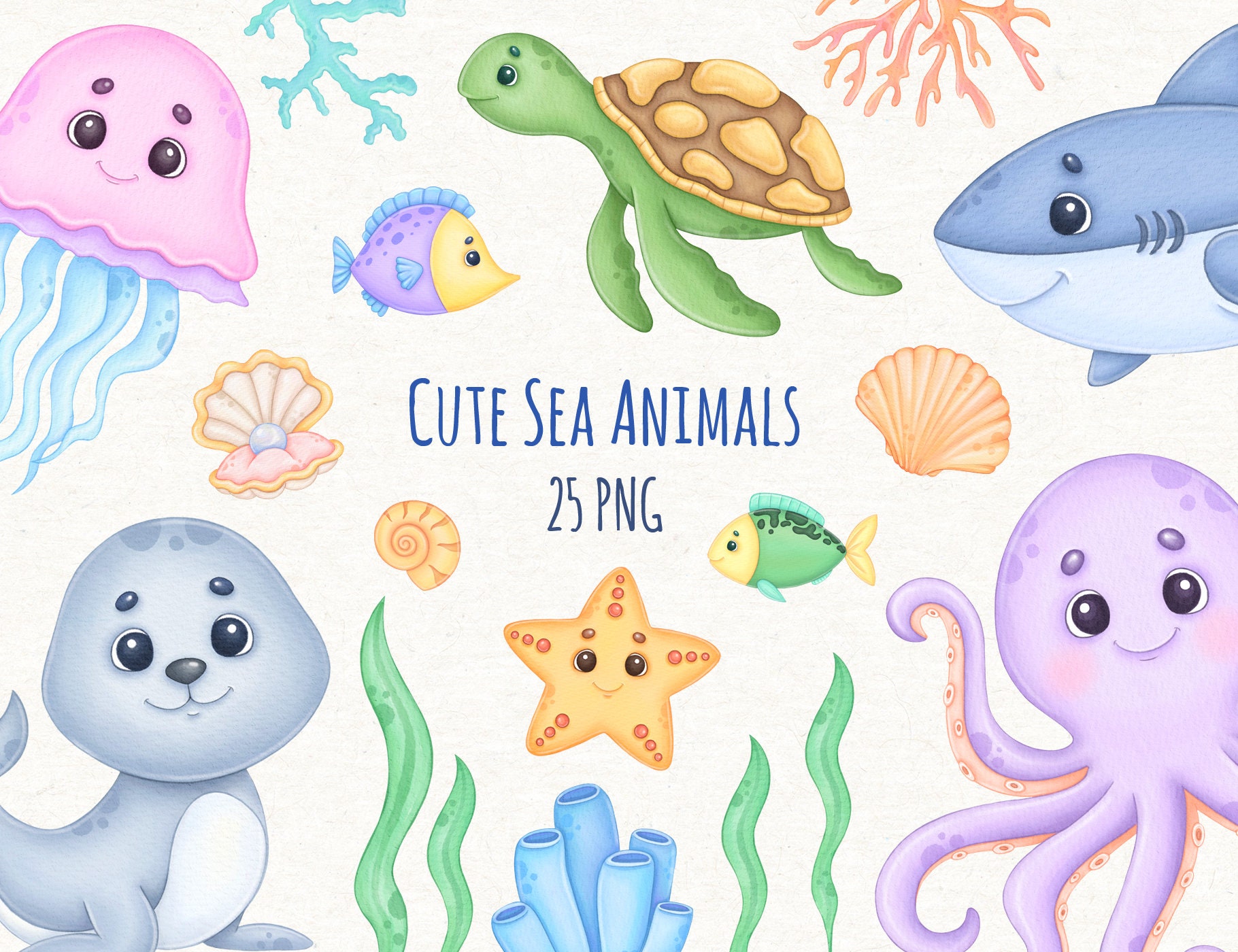 Sea Animals Clipart Ocean Clipart Digital Download Png - Etsy