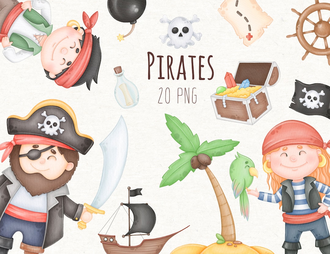 Cute Pirates Children Clipart, Ocean Watercolor Clipart - Etsy