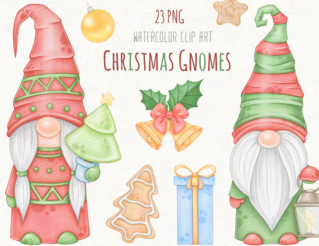 Christmas Gnomes Watercolor Clip Art, Christmas Clipart PNG - Etsy