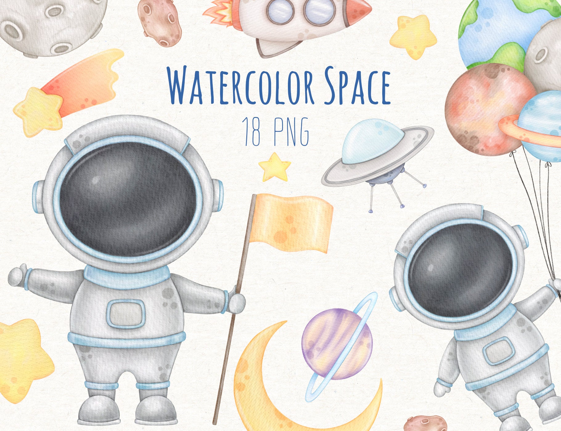 Astronaut and Space Watercolor Clipart Space Digital Print - Etsy
