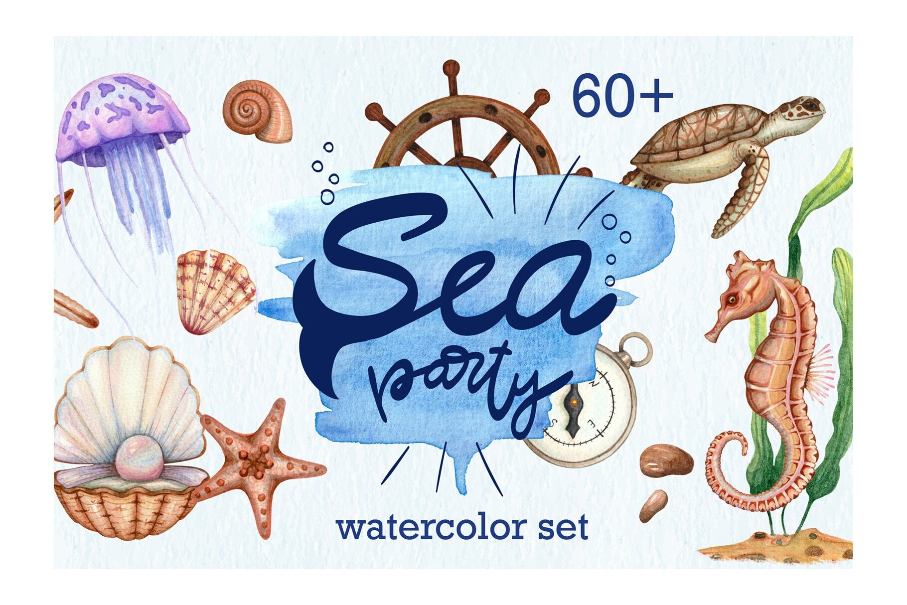 Watercolor Sea Life Clip Art Ocean Clipart Sea Seamless - Etsy