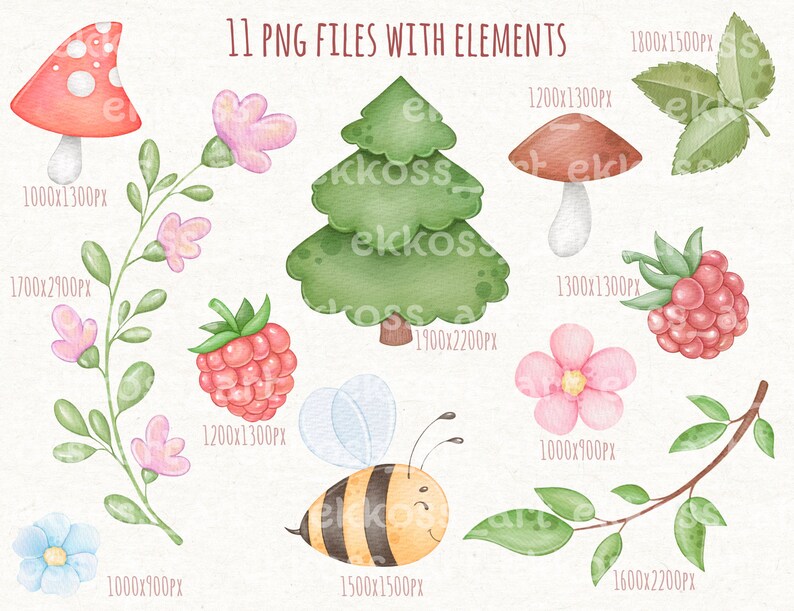 Cute Bear and Bee Watercolor Clipart Instant Download - Etsy