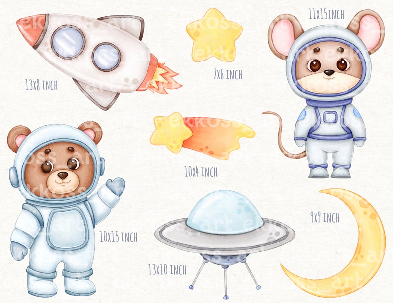 Space Animals Astronaut Watercolor Clipart Space Nursery PNG - Etsy