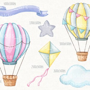 Watercolor Hot Air Balloons Clipart, Nursery Wall Decor, PNG - Etsy