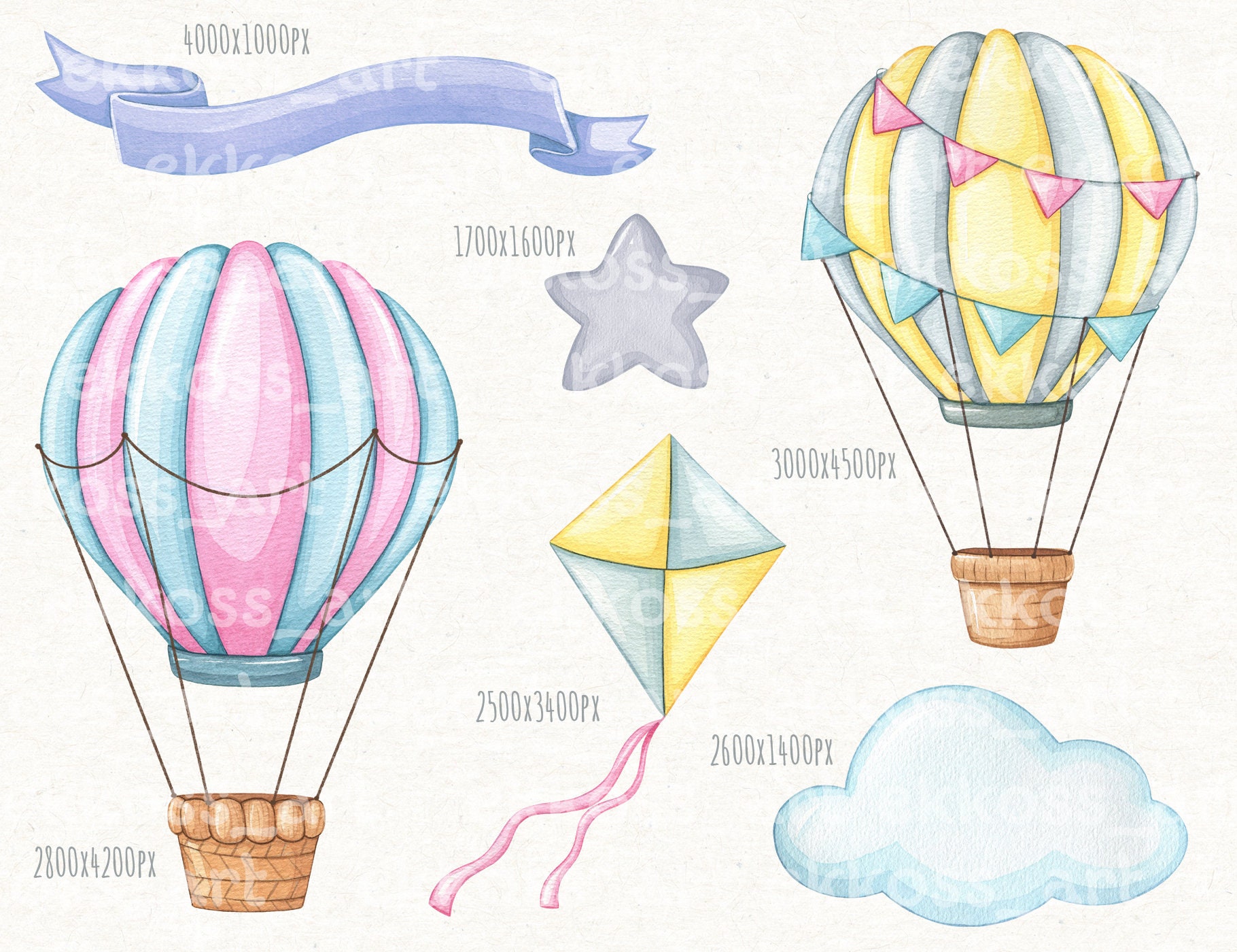 Watercolor Hot Air Balloons Clipart, Nursery Wall Decor, PNG - Etsy