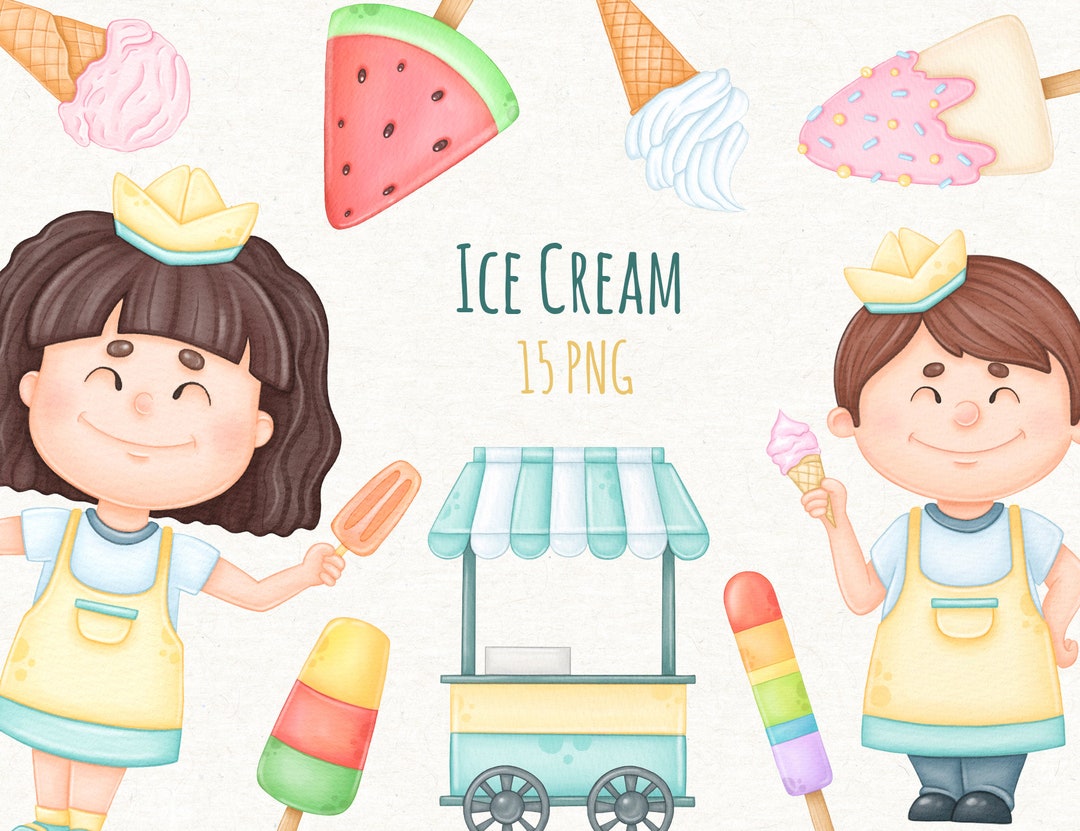 Watercolor Ice Cream Clipart, Summer Clip Art, Instant Download, Png - Etsy