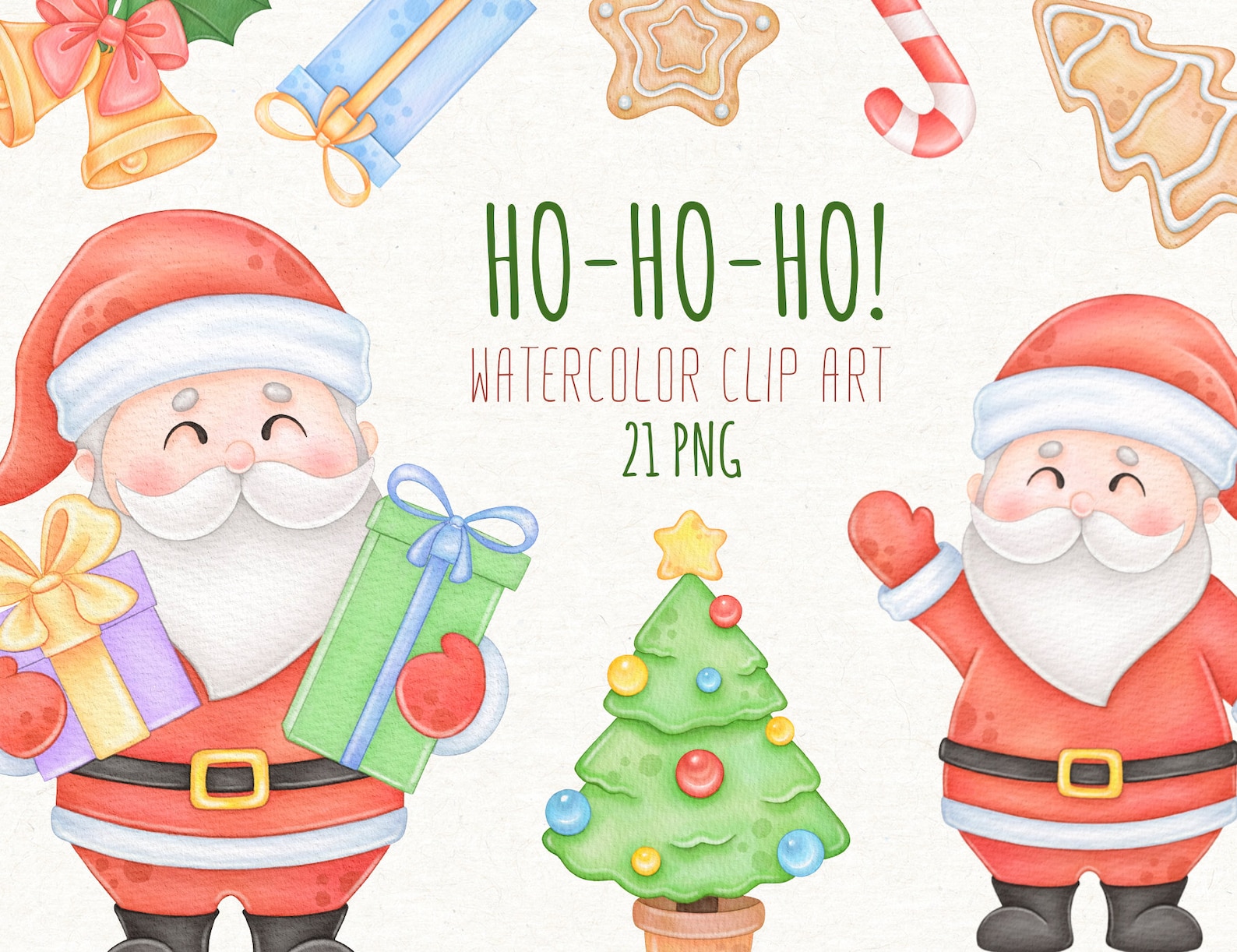Watercolor Santa Claus Clip Art Cute Christmas Clipart Png - Etsy