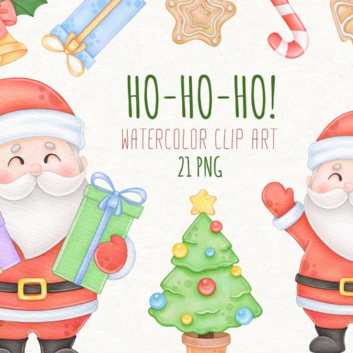 Watercolor Santa Claus Clip Art Cute Christmas Clipart Png | Etsy