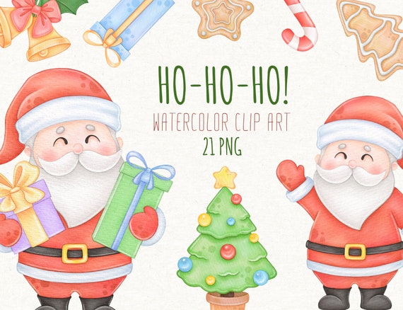 Watercolor Santa Claus Clip Art Cute Christmas Clipart Png | Etsy