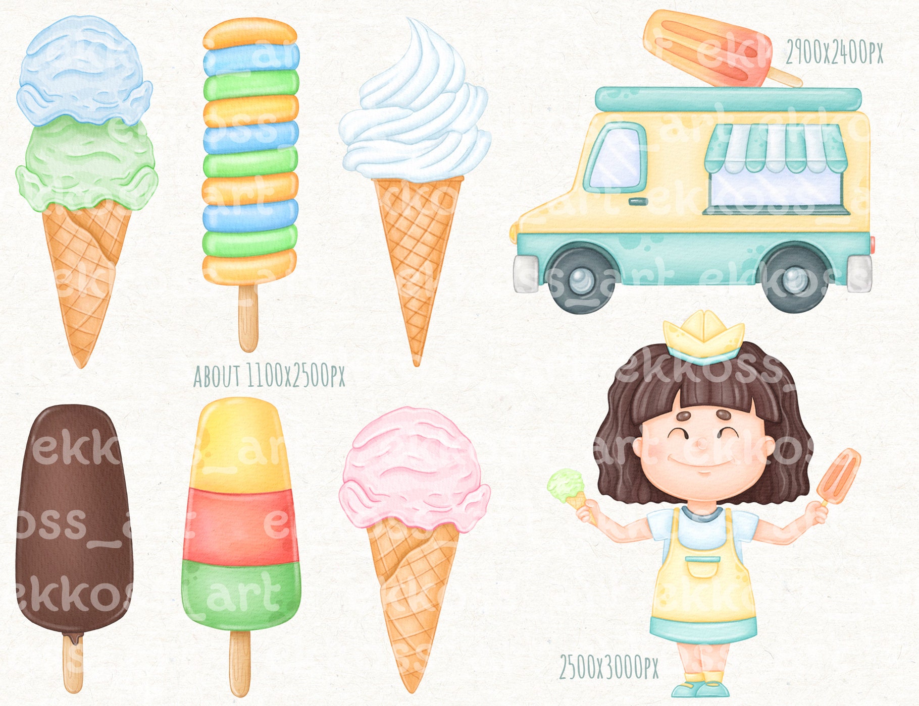 Watercolor Ice Cream Clipart, Summer Clip Art, Instant Download, Png - Etsy